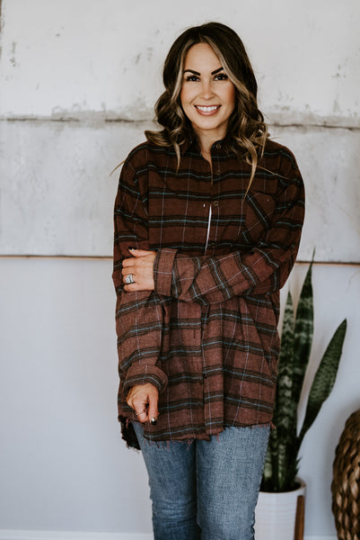 Fades Away Plaid Top Chocolate – Top Shelf Wardrobe